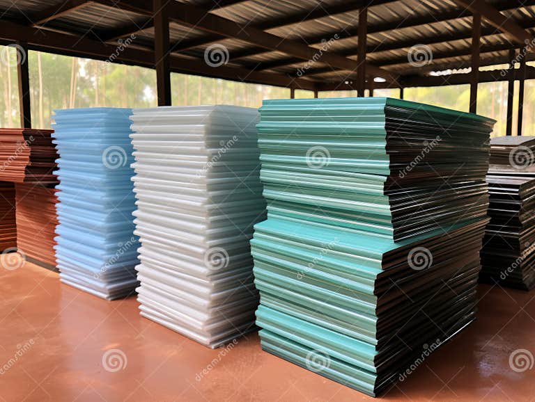 Stack of Tack Plastic Sheets are Kept in the Warehouse. Acrylic Glass ...