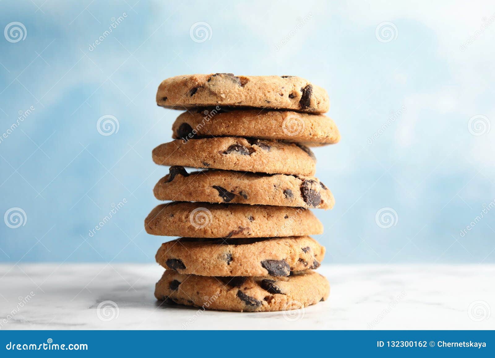Stack of Tasty Chocolate Chip Cookies Stock Photo - Image of drops ...