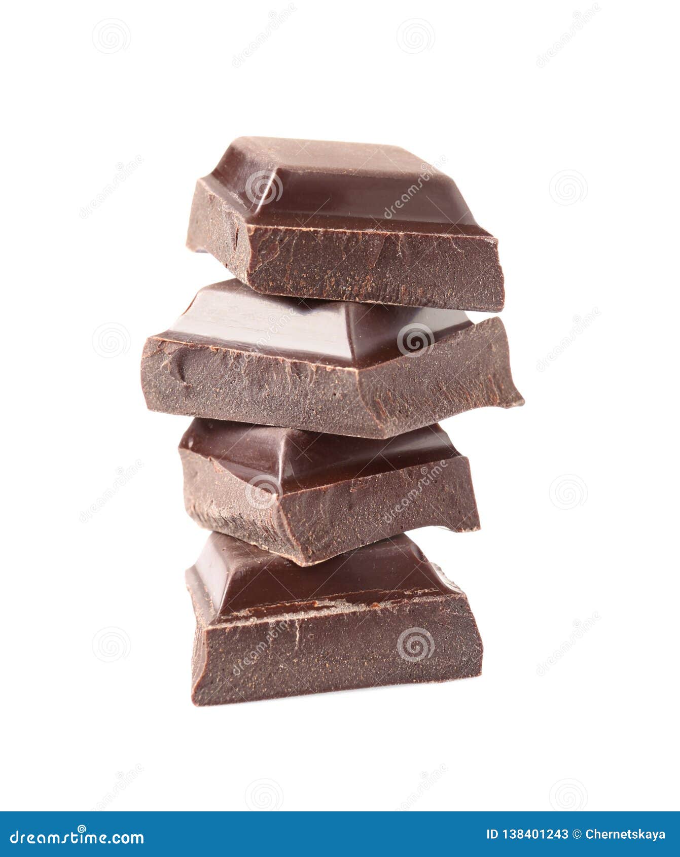 Stack of Tasty Chocolate Pieces on White Stock Image - Image of cacao ...