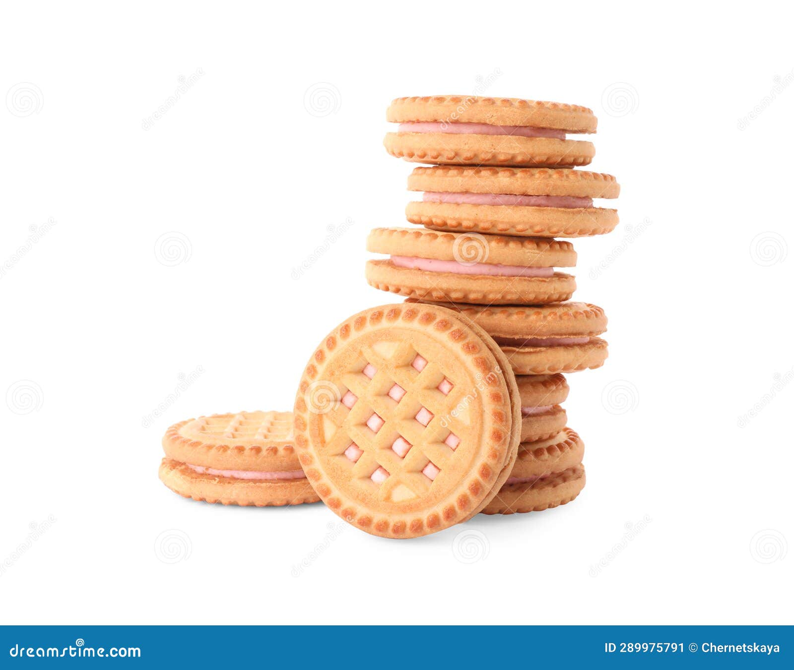 Stack of Tasty Sandwich Cookies with Cream Isolated on White Stock ...