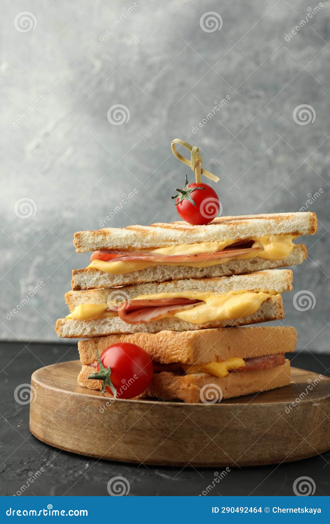 Stack of Tasty Sandwiches with Ham and Melted Cheese Served with ...