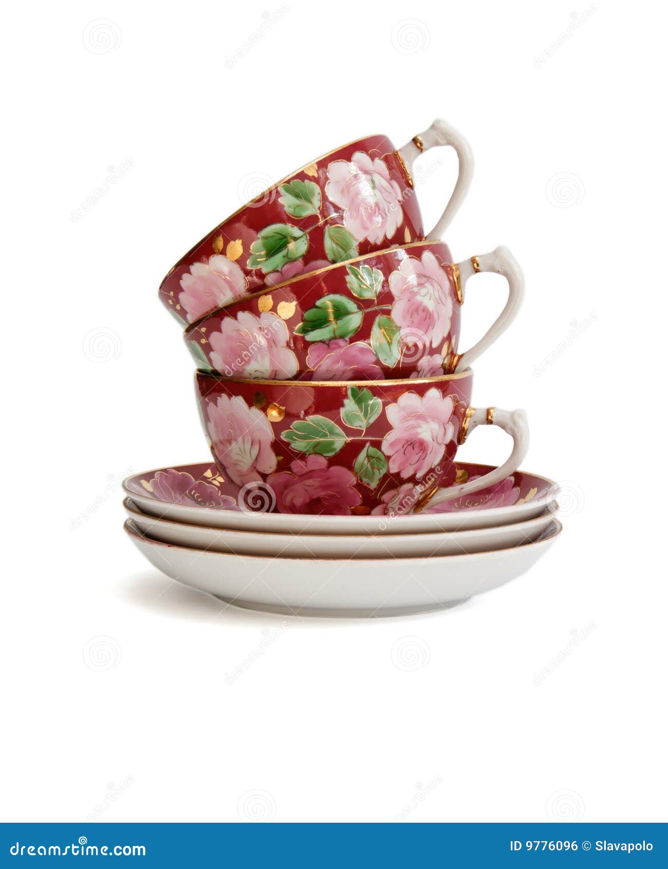 Stack of Tea Cups with Saucers Stock Photo - Image of china, service ...