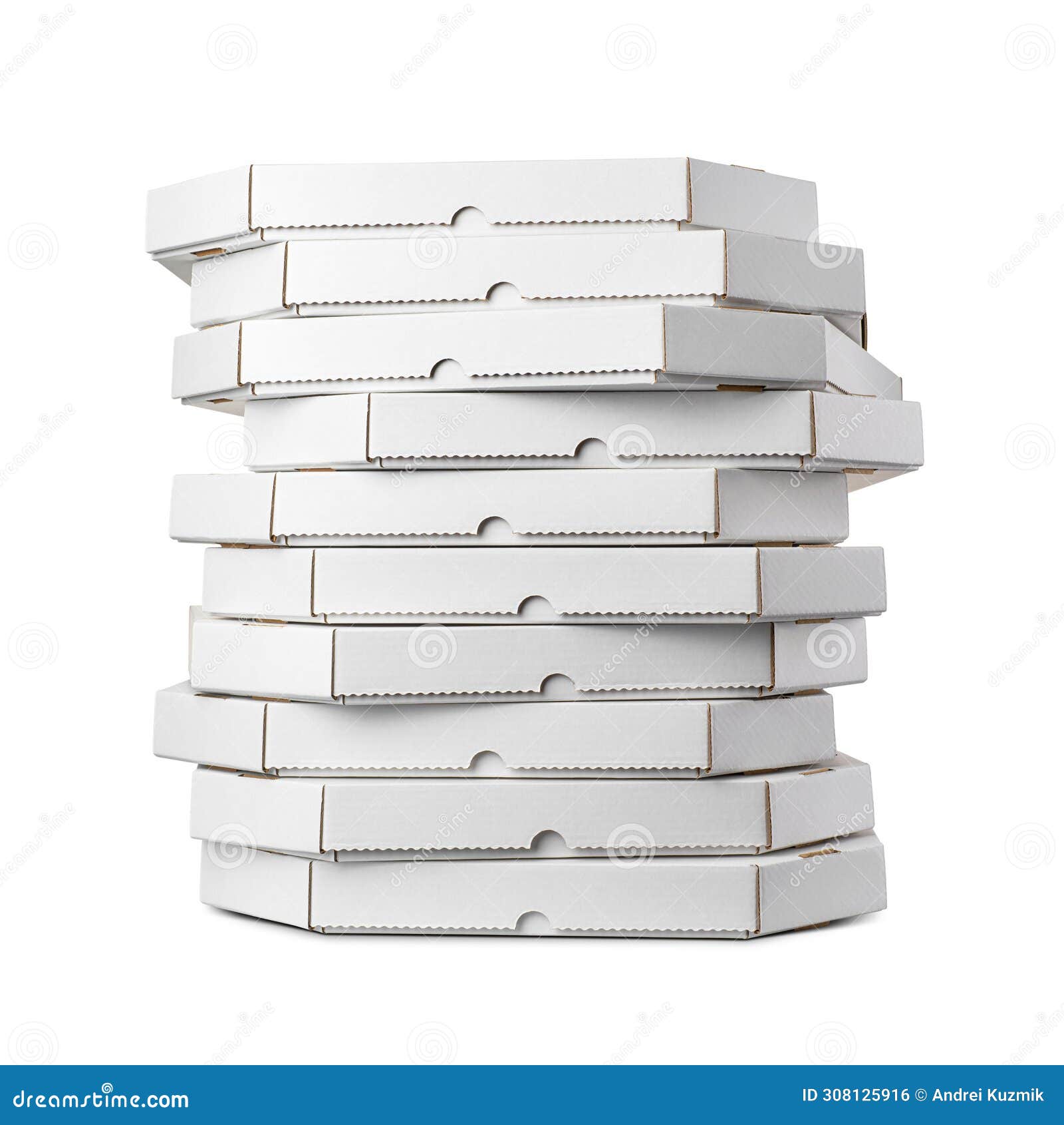 Stack of Ten Closed White Cardboard Pizza Boxes Isolated White. Side ...