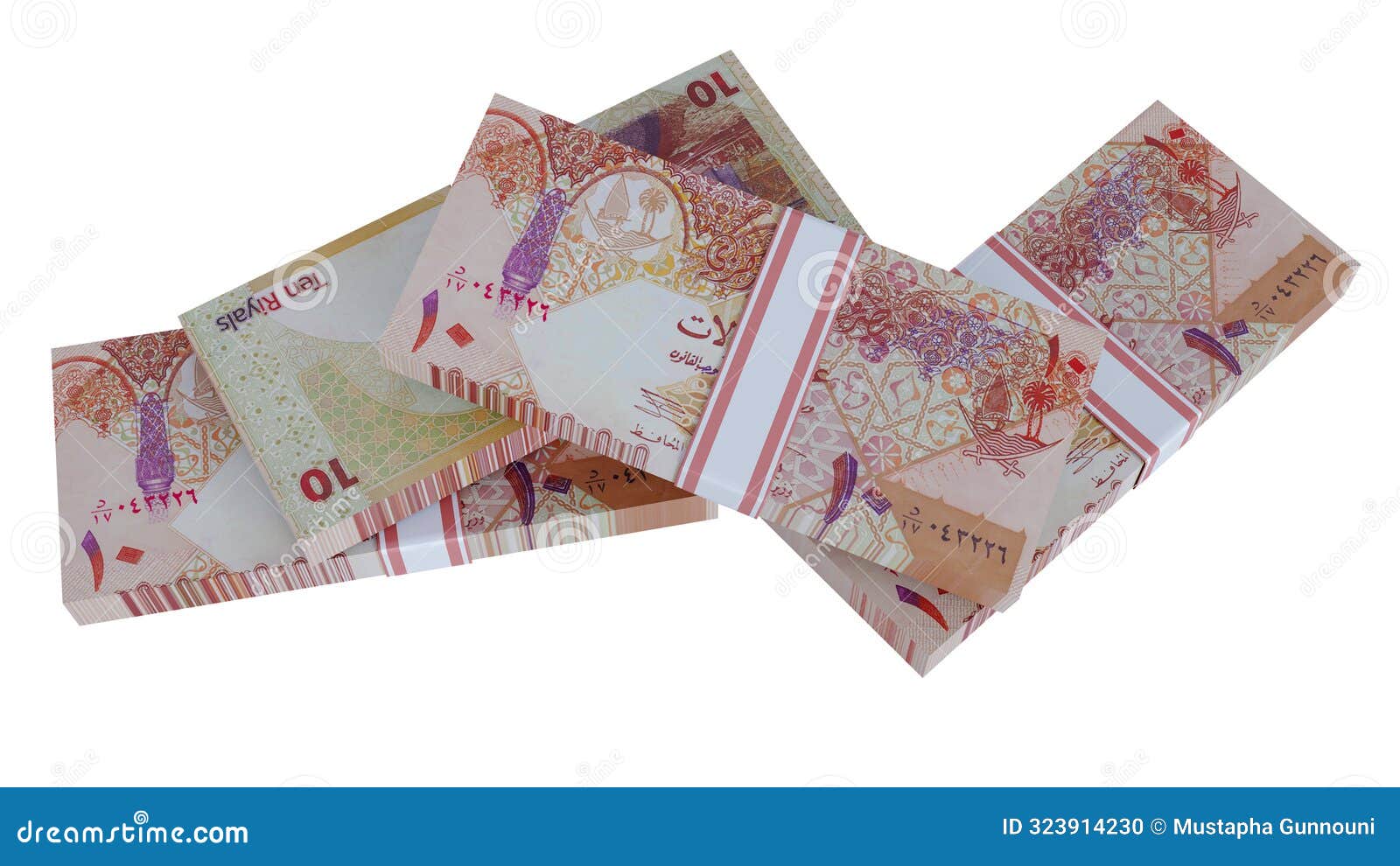 Stack of Ten Riyal Qatari Bills Isolated on Transparent Background ...