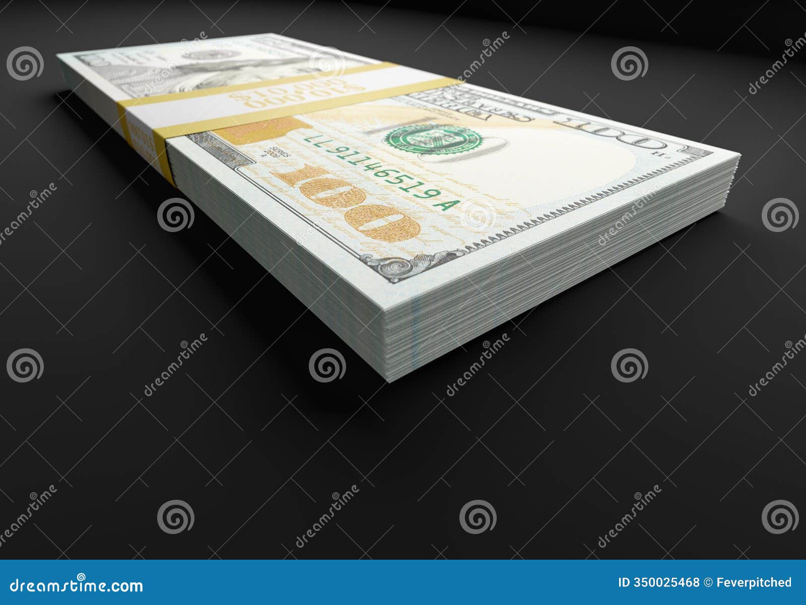 Thick Stack of Ten Thousand Dollars of One Hundred Dollar Bills on ...