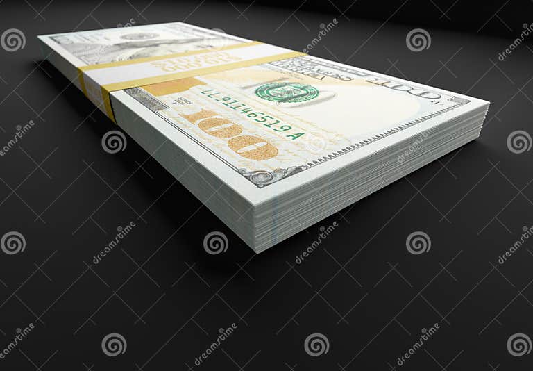 Thick Stack of Ten Thousand Dollars of One Hundred Dollar Bills on ...
