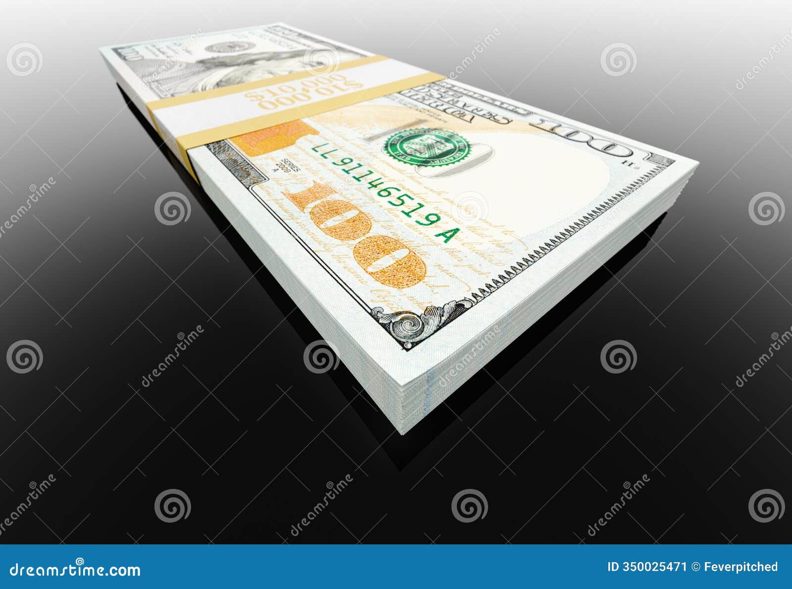 A Stack of Ten Thousand Dollars of One Hundred Dollar Bills on Black ...