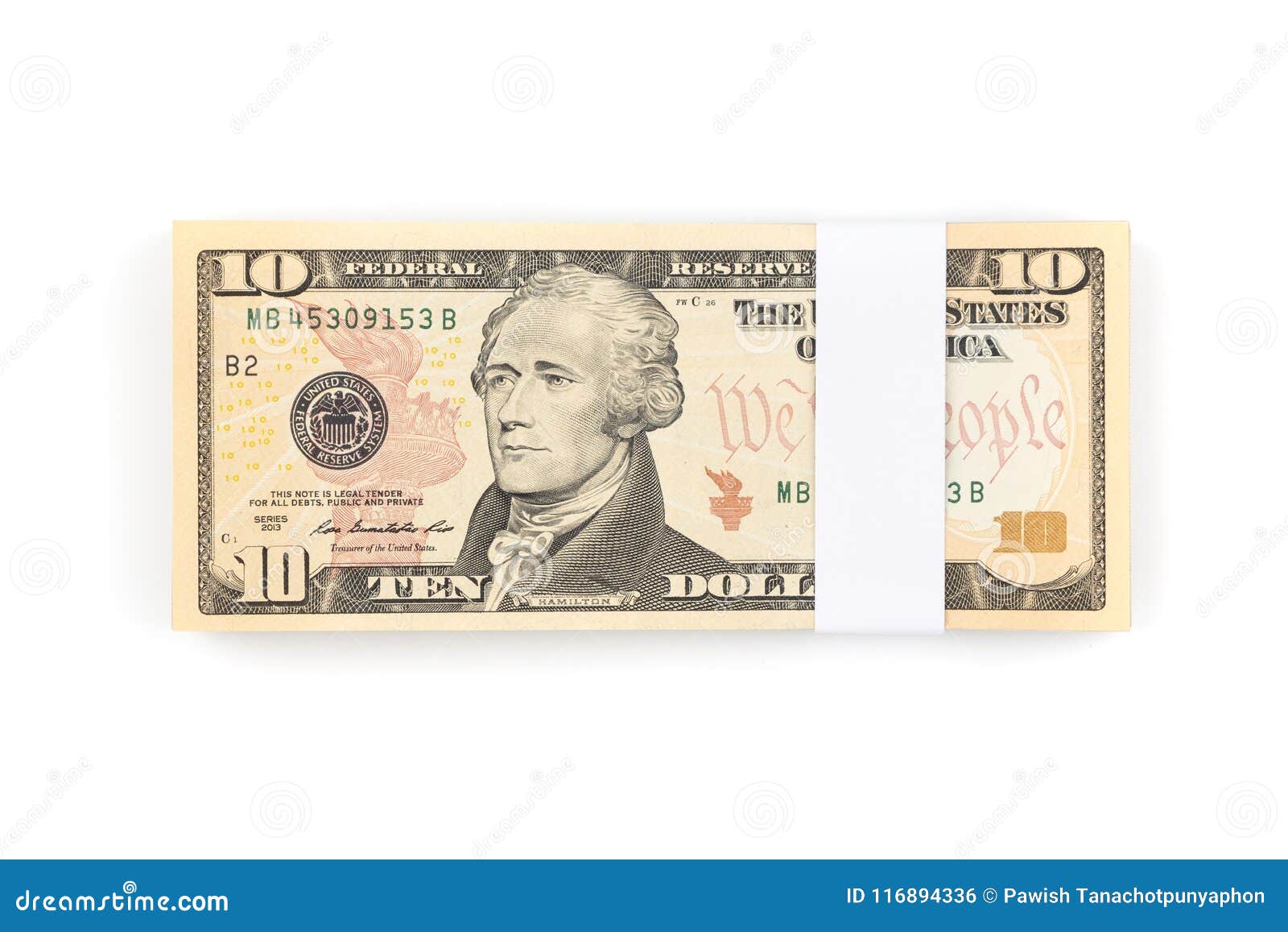 Stack of Ten US Dollar Bills Isolated on White Background. Stock Photo ...