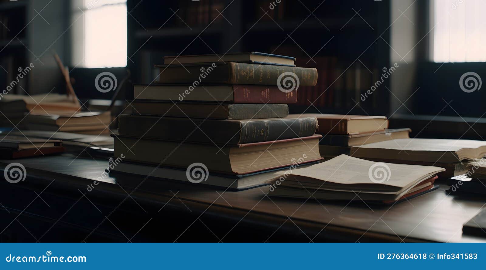 A Stack of Textbooks on a Desk in a Library Cinematic Four Created with ...