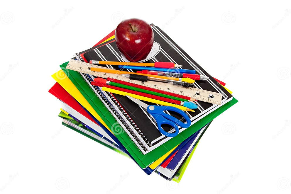 Stack of Textbooks with School Supplies on Top Stock Image - Image of ...