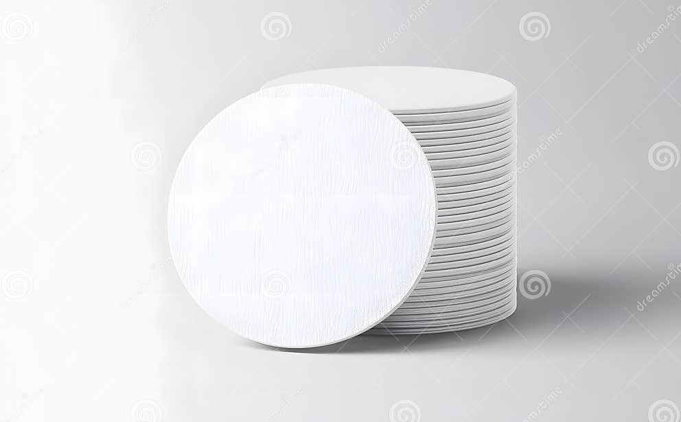 Stack of Textured White Round Paper Coasters on Plain Background ...