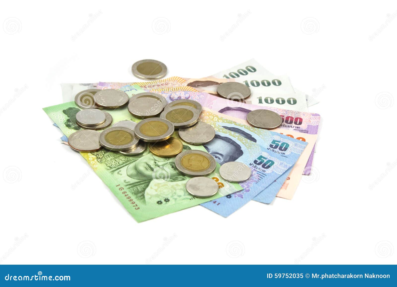 Stack of Thai Money on White Background Stock Image - Image of asia ...