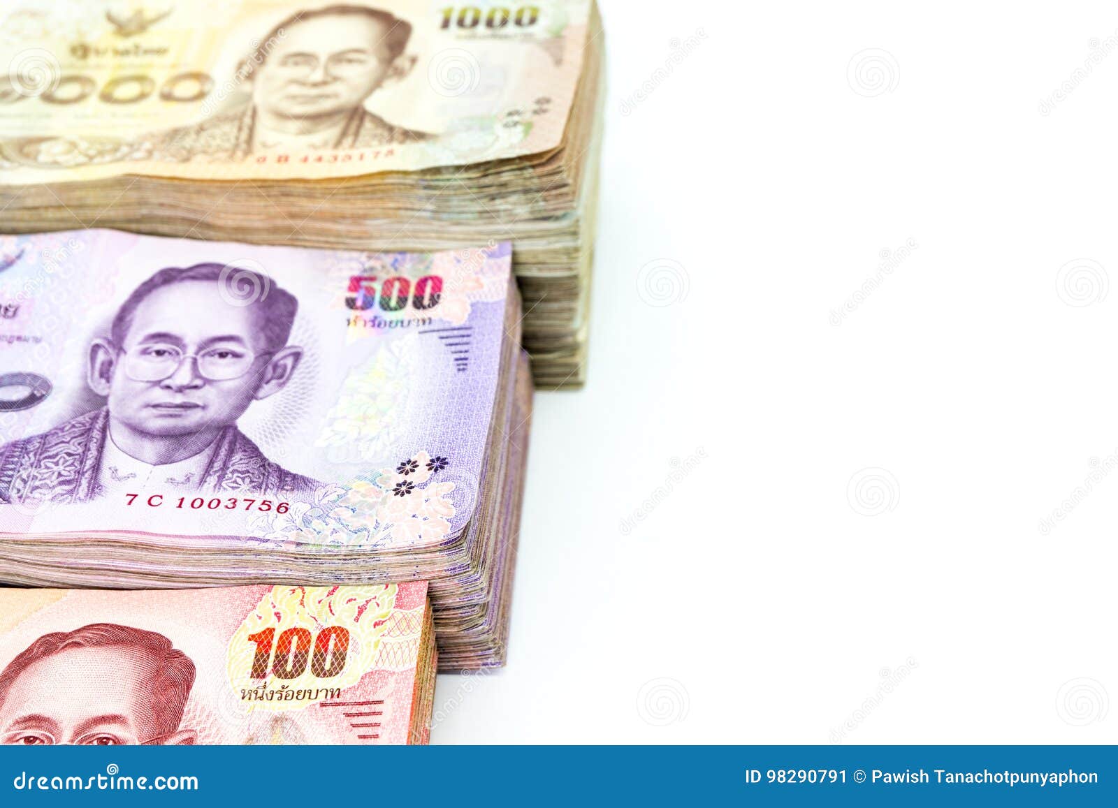 Stack of Thai Money on White Background Use for Money Background Stock ...