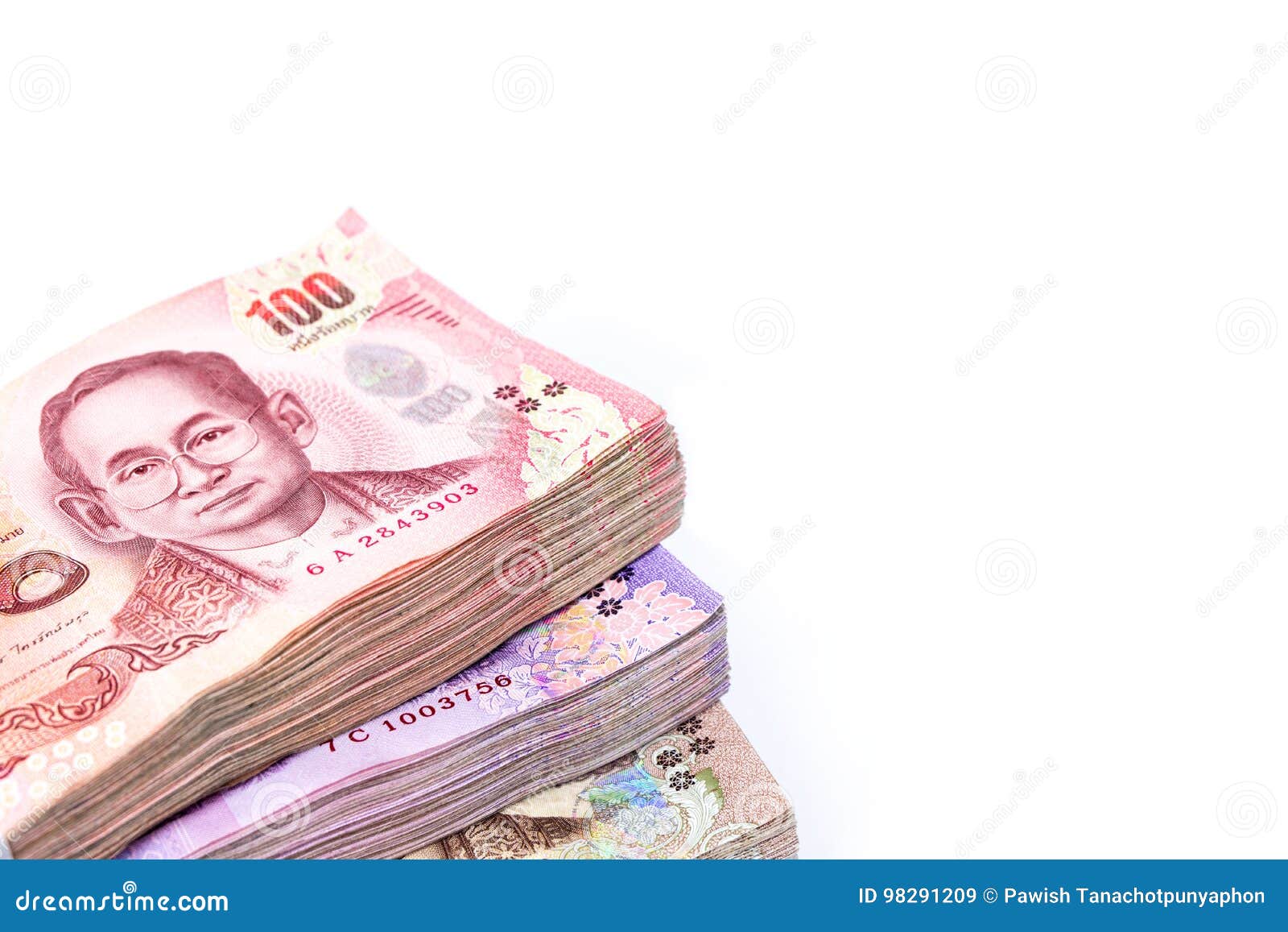 Stack of Thai Money on White Background Use for Money Background Stock ...