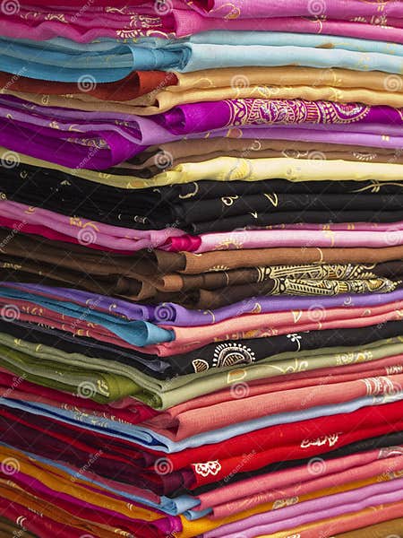 Stack of Thai Silk Material Stock Photo - Image of closeup, coloring ...