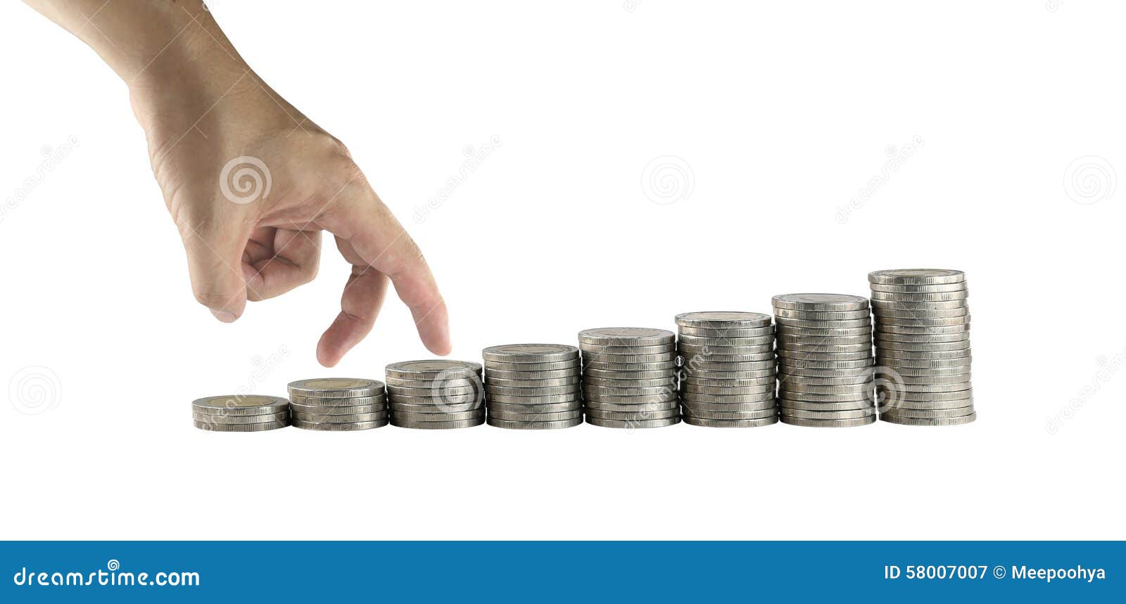 Stack Of Thailand Silver Coin And Hand Gestures Are Walking. Royalty ...