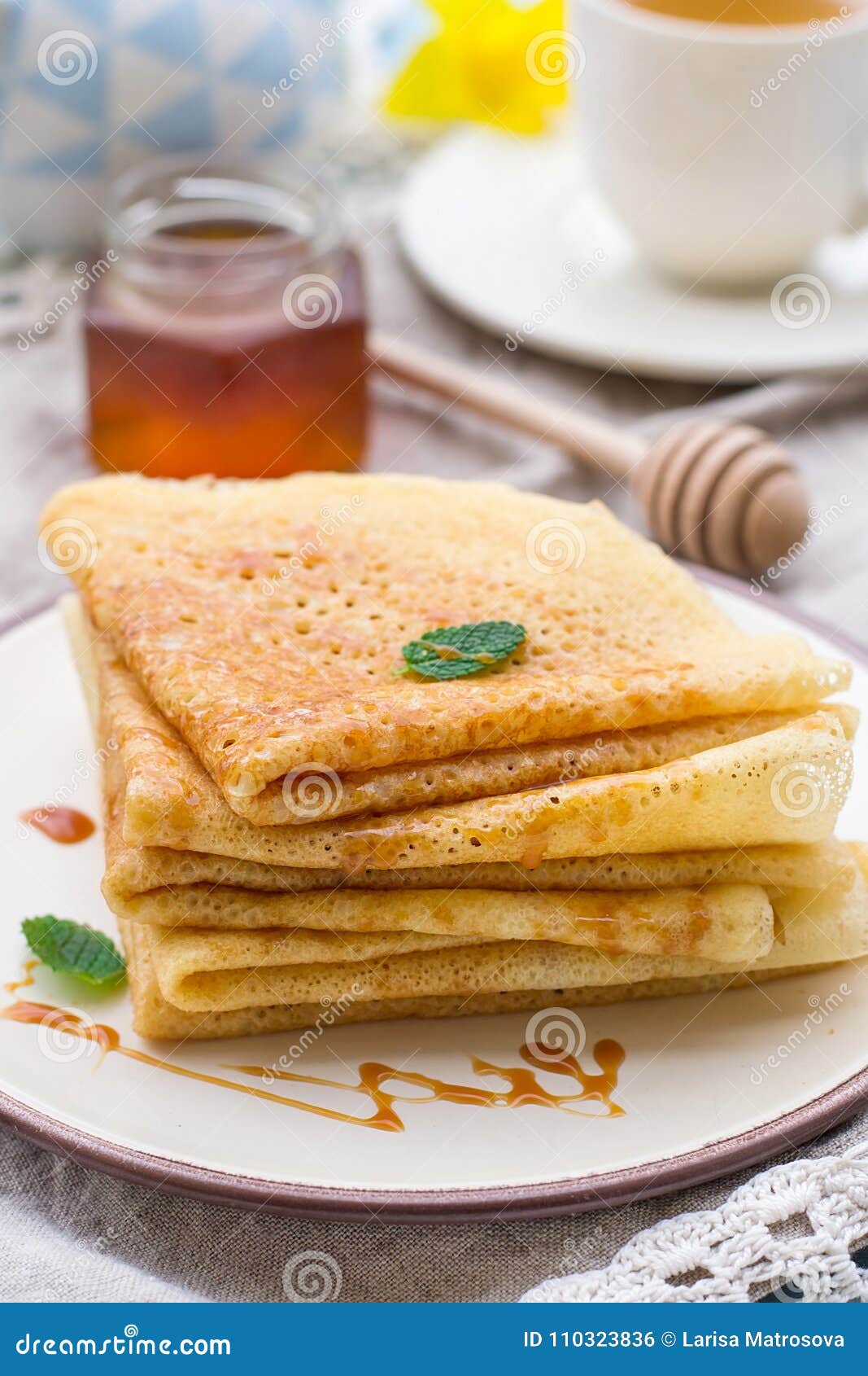 Stack of Thin Pancakes Crepes with Caramel Topping Stock Photo - Image ...