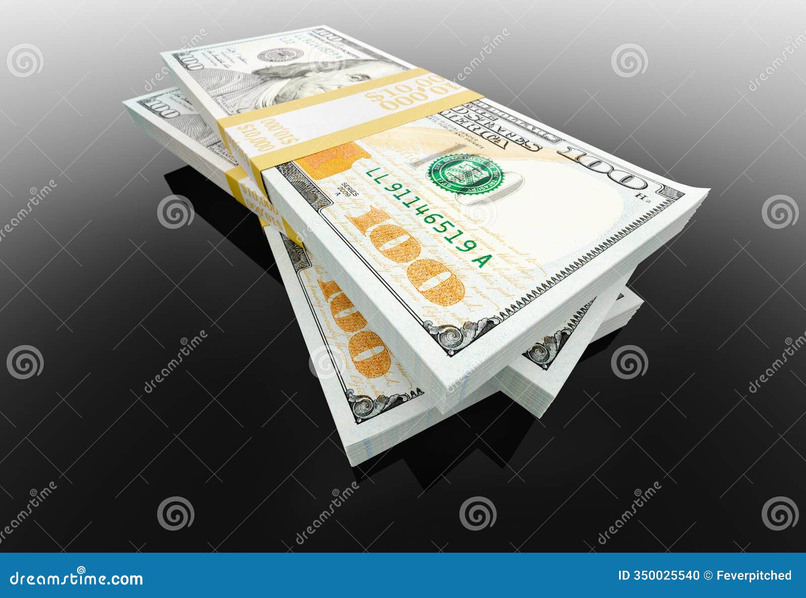 Piles of Thirty Thousand Dollars of One Hundred Dollar Bills on Black ...