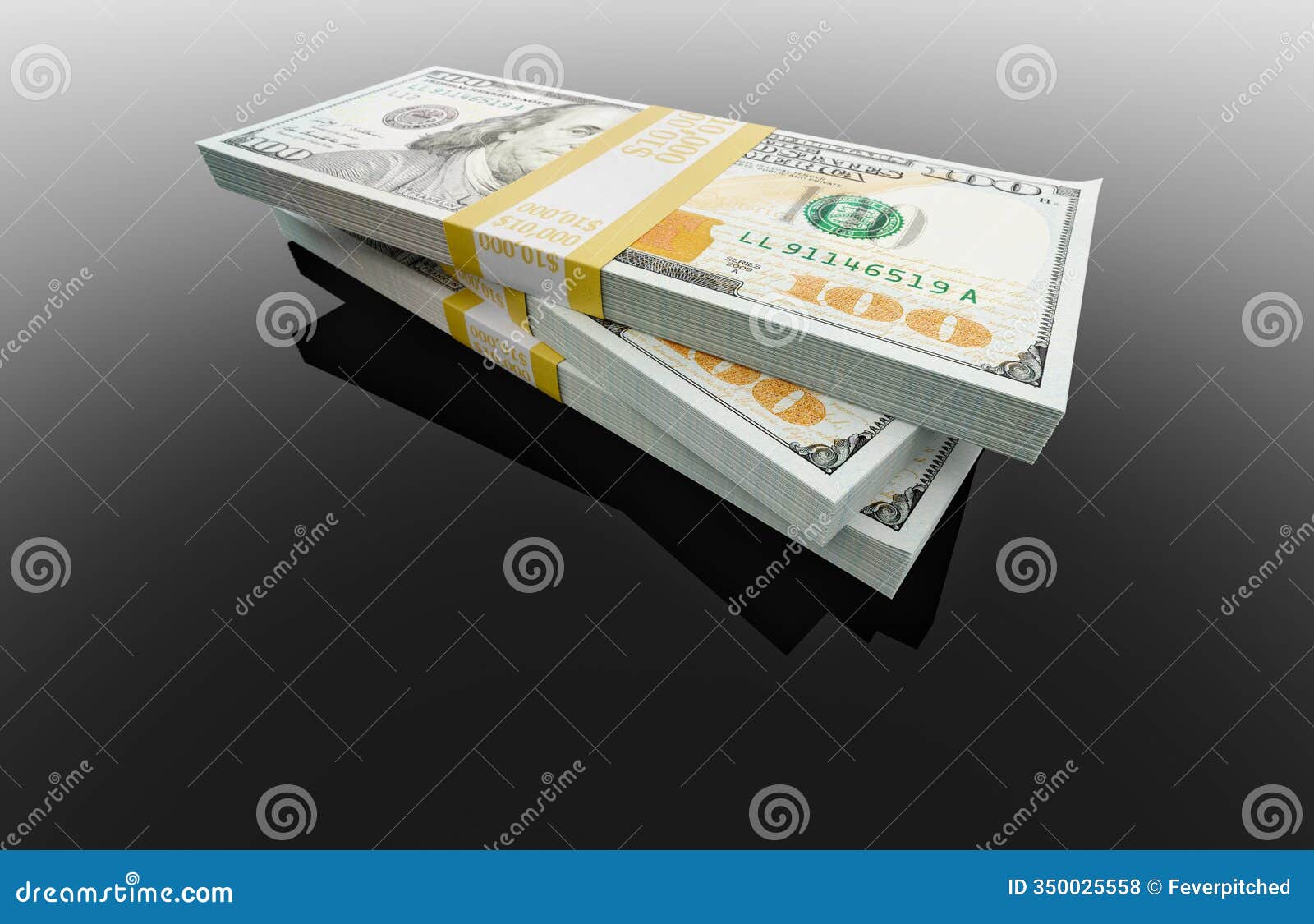 Stacks of Thirty Thousand Dollars of One Hundred Dollar Bills on Black ...