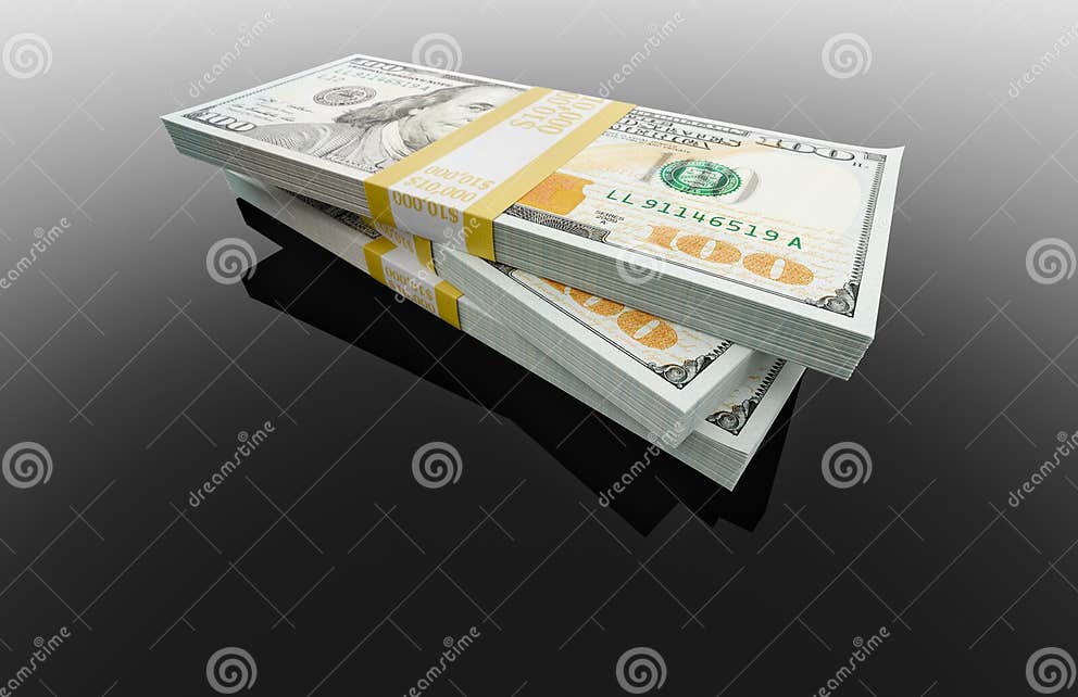 Stacks of Thirty Thousand Dollars of One Hundred Dollar Bills on Black ...