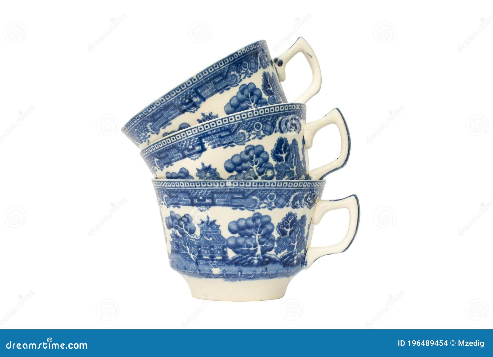 A Stack of Three Blue and White China Cups. Stock Photo - Image of ...