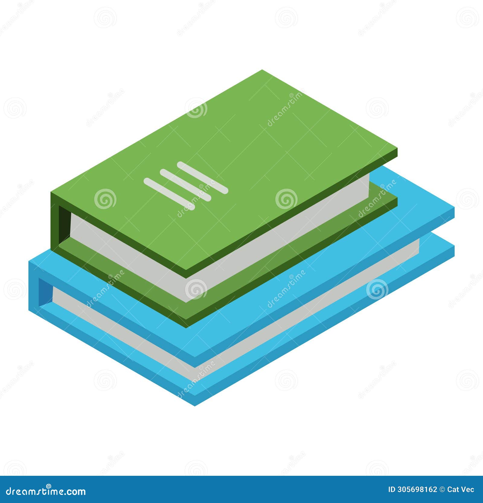 Stack of Three Books in Isometric View, Blue and Green Covers with ...