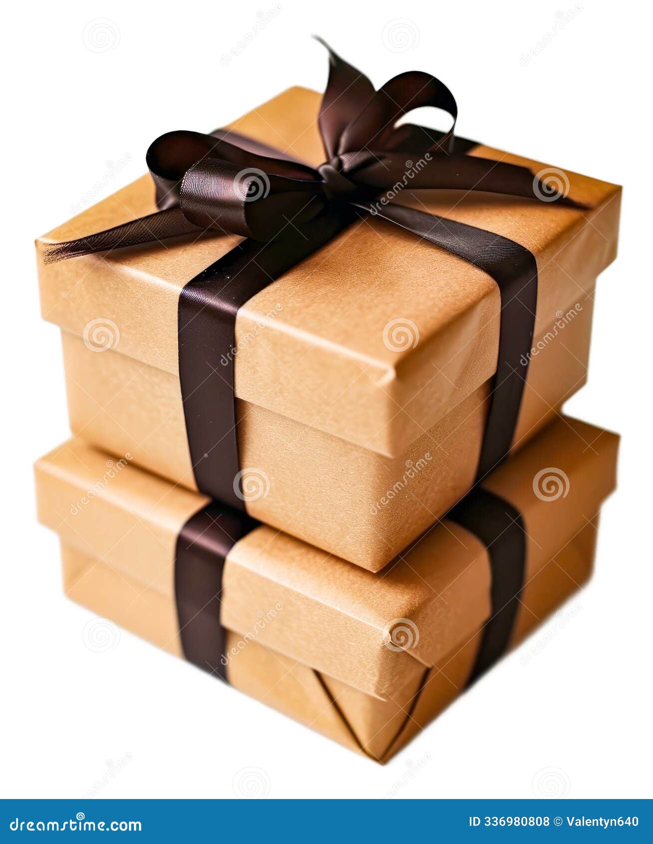 A Stack of Three Brown Boxes with a Black Ribbon Tied Around Them Stock ...