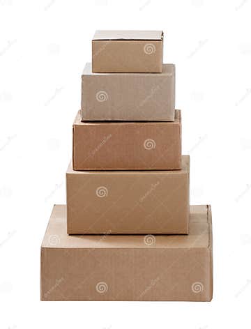 Stack of Three Cardboard Boxes of Different Sizes Isolated on White ...