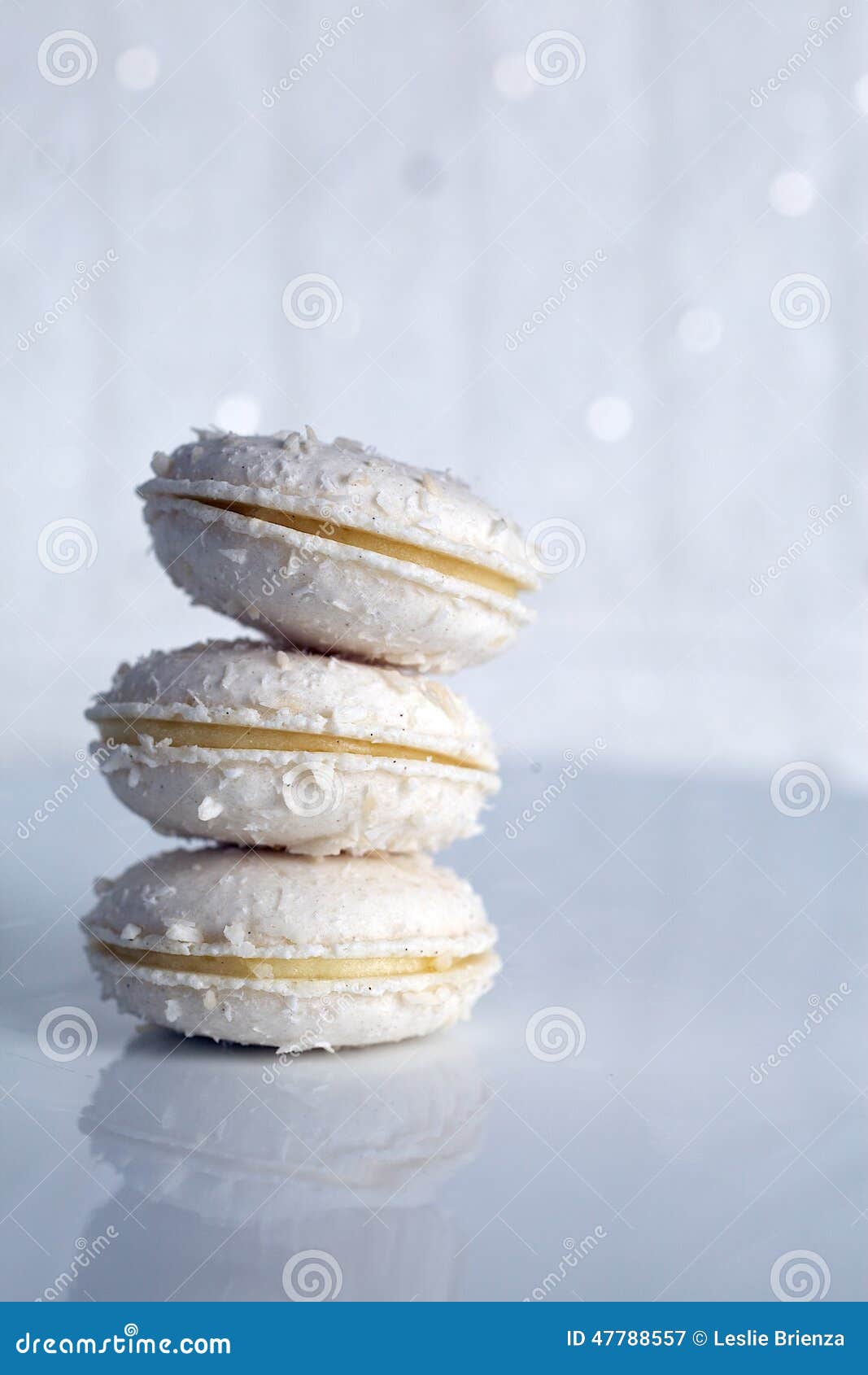 Stack of Three Coconut Macarons with Vanilla Cream Stock Image - Image ...