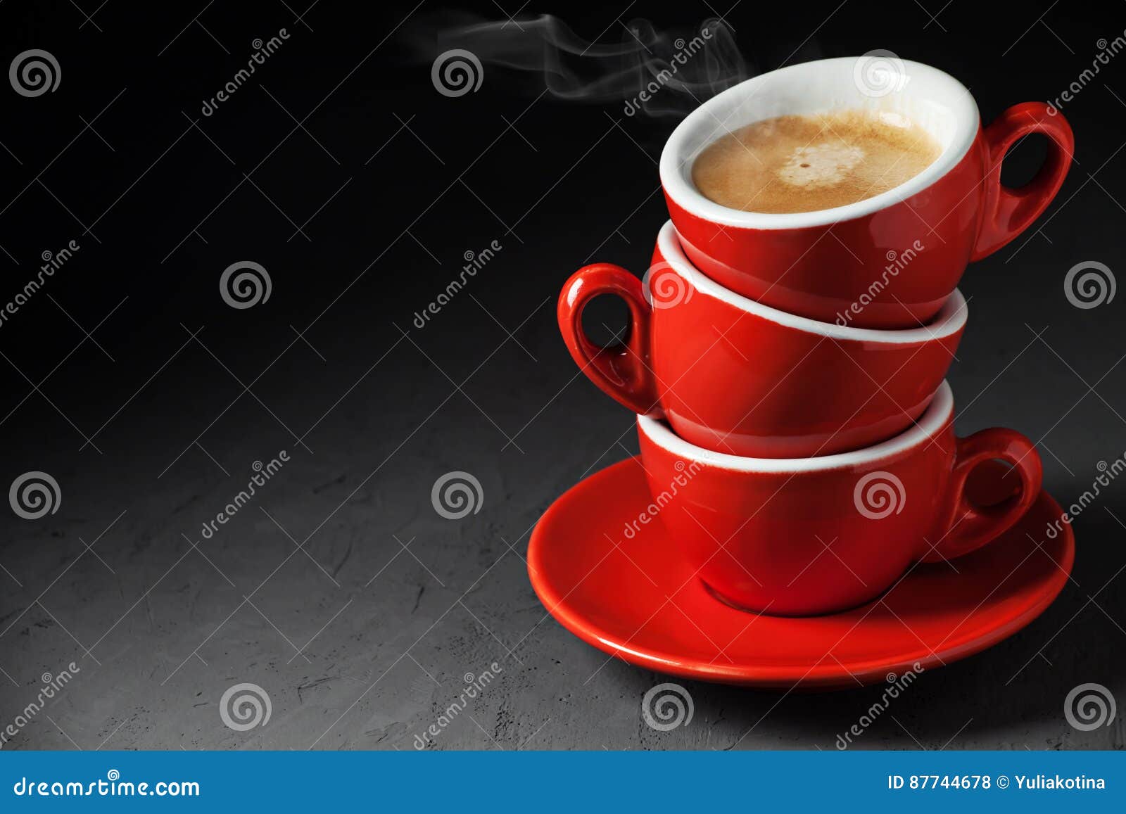 Stack of three coffee cups stock photo. Image of copy - 87744678