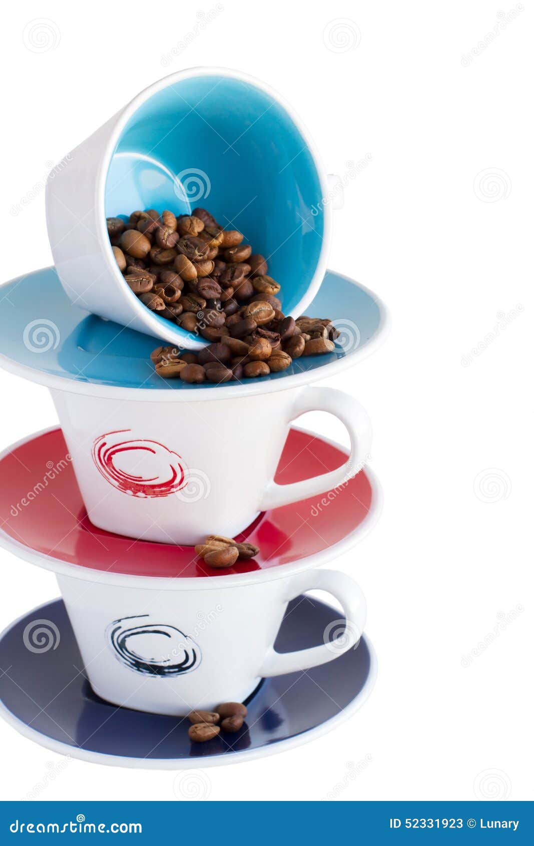 Stack of Three Colorful Cups Stock Image - Image of dishware, color ...