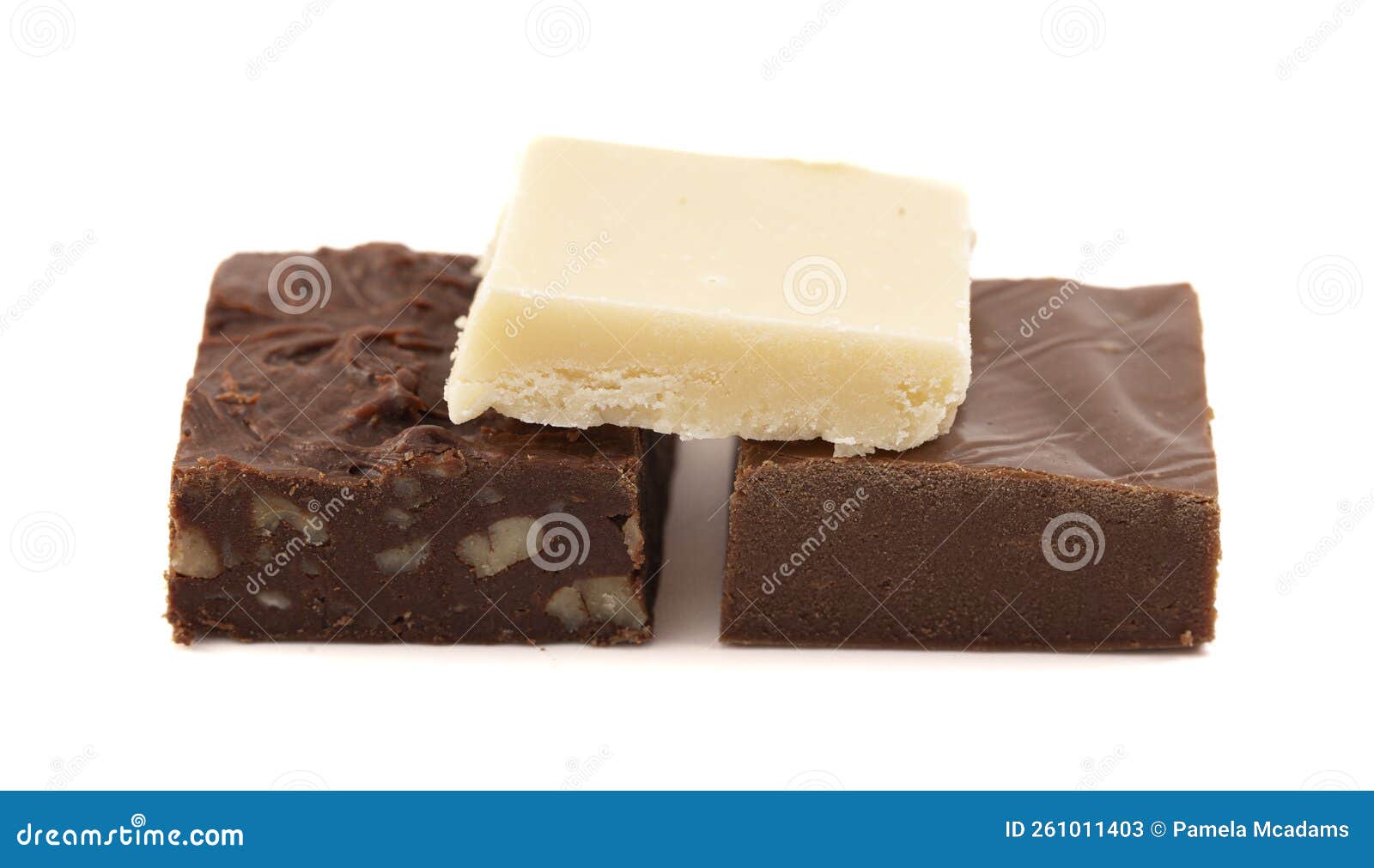 Stack of Three Different Types of Fudge Isolated on a White Background ...
