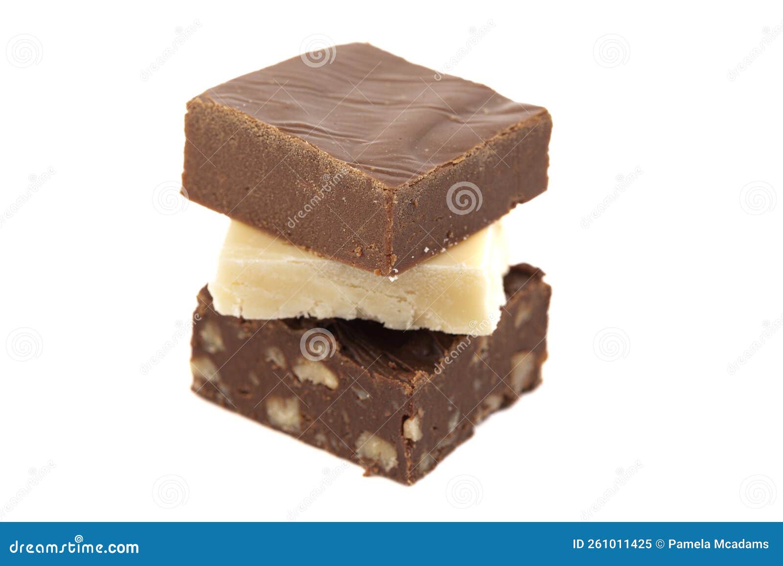 Stack of Three Different Types of Fudge Isolated on a White Background ...