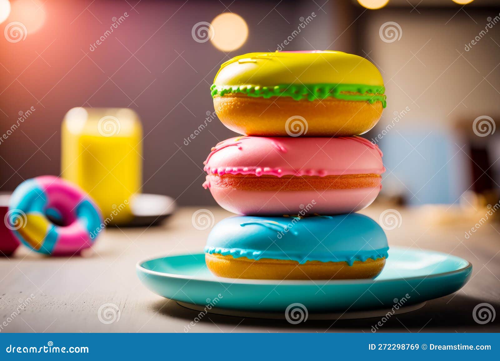 Stack of Three Doughnuts Sitting on Top of Each Other on Plate ...