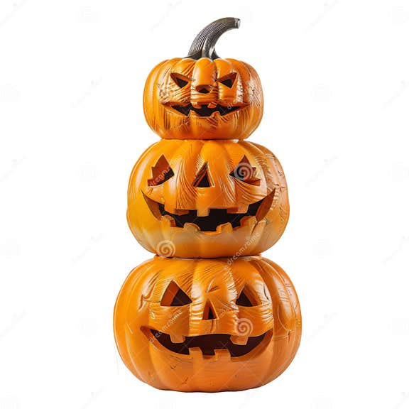 Stack of Three Jack-o -Lanterns with Carved Faces Stock Illustration ...