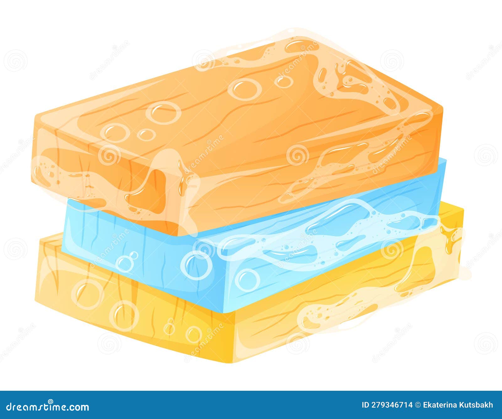A Stack of Three Handmade Soap Bars with Foam and Bubbles. Vector ...