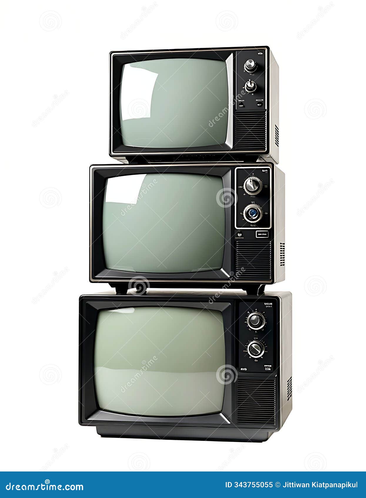 Stack of Three Old Tv Sets Isolated on White Backgroundt Stock ...