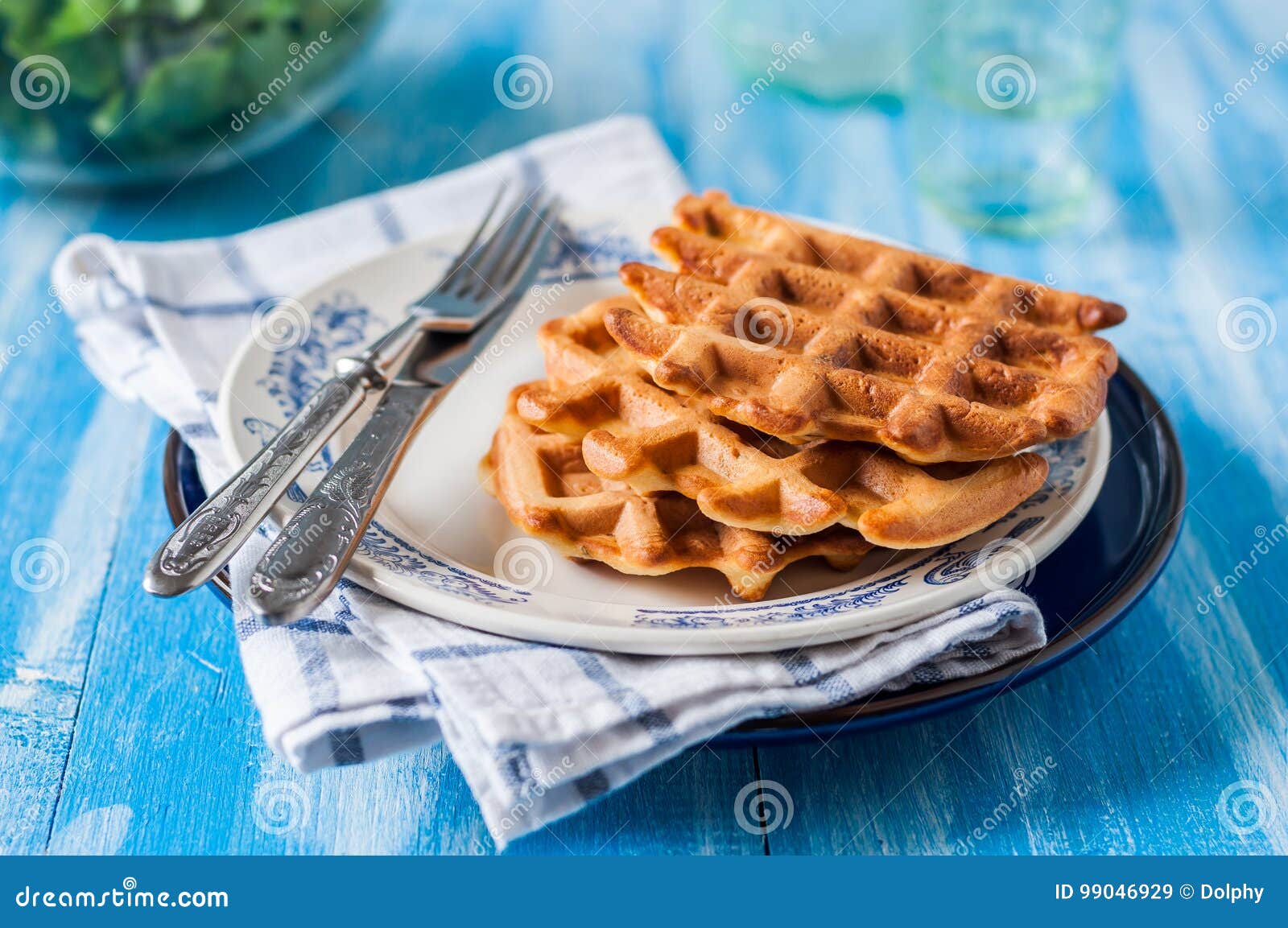 Plain Waffles on a Plate stock image. Image of potato - 99046929
