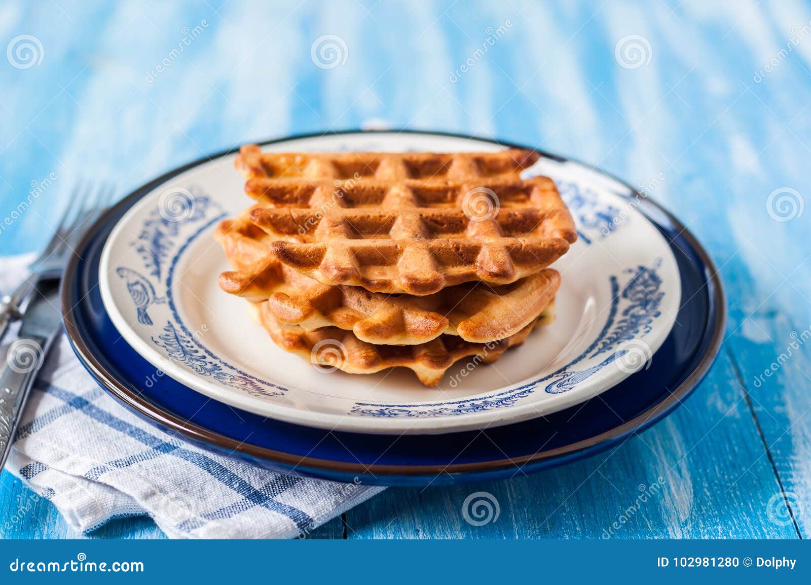 Plain Waffles on a Plate stock photo. Image of savoury - 102981280