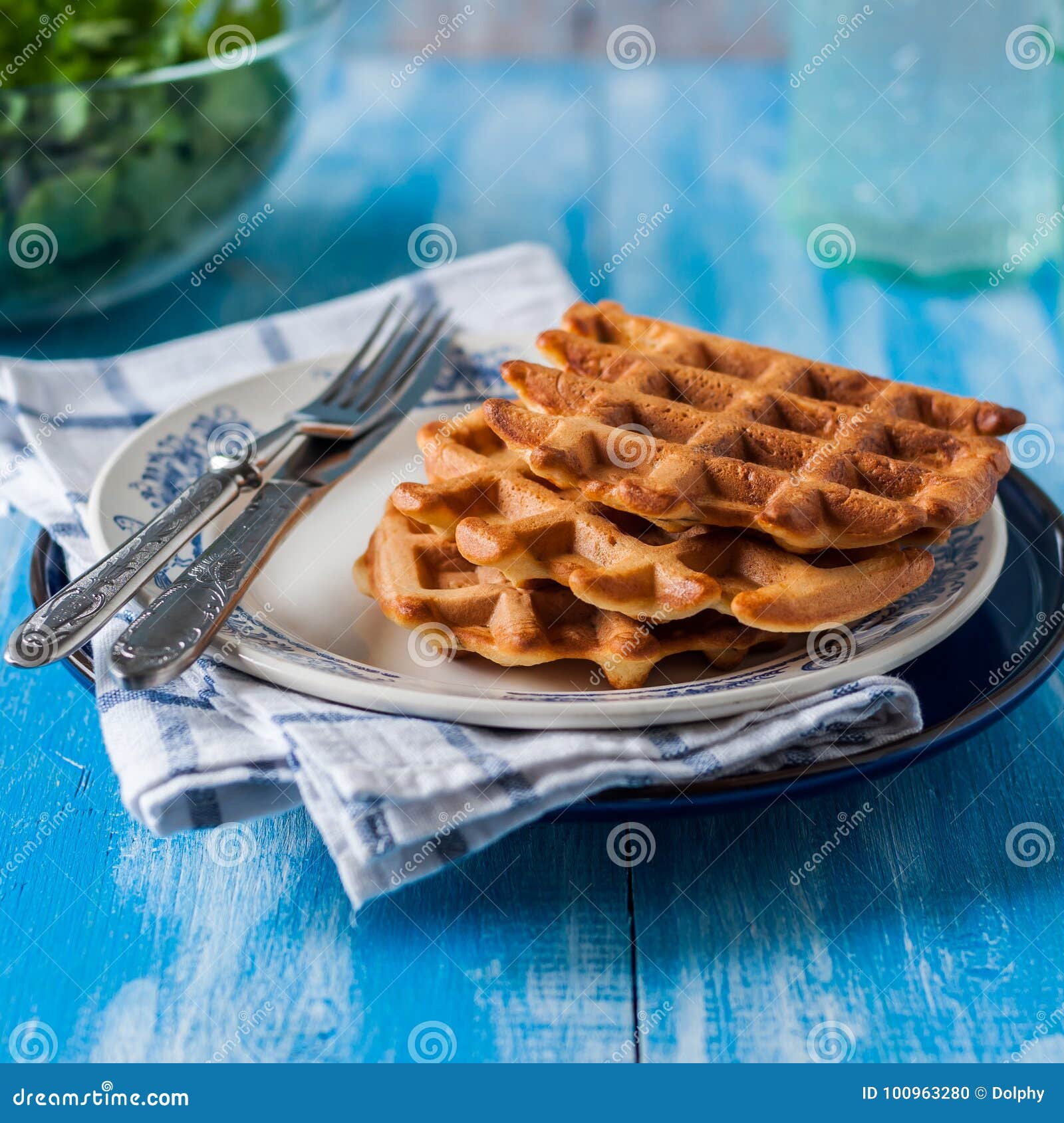 Plain Waffles on a Plate stock photo. Image of european - 100963280
