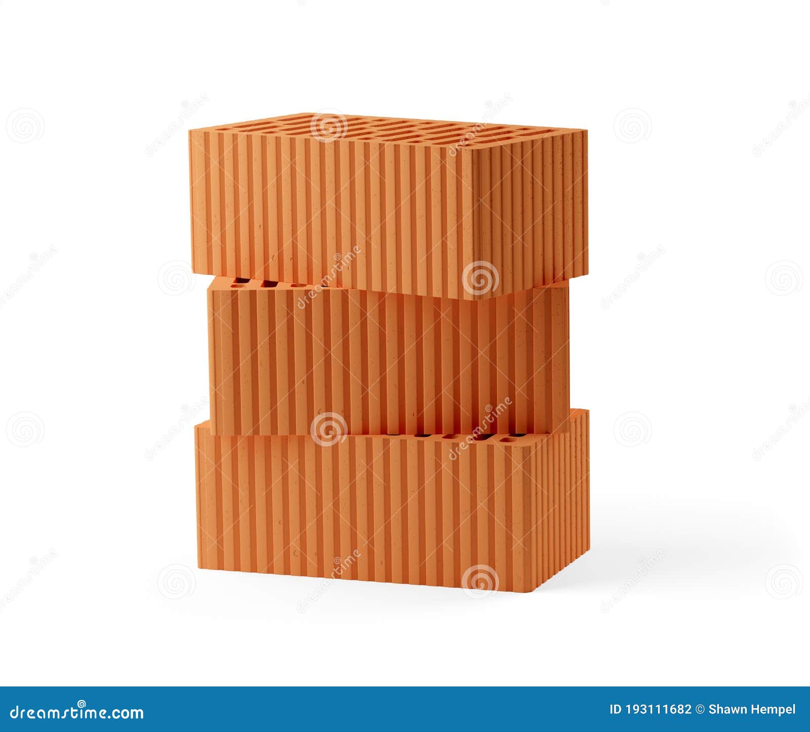 Stack of Three Red Brick Stones Over White Background, Architecture ...