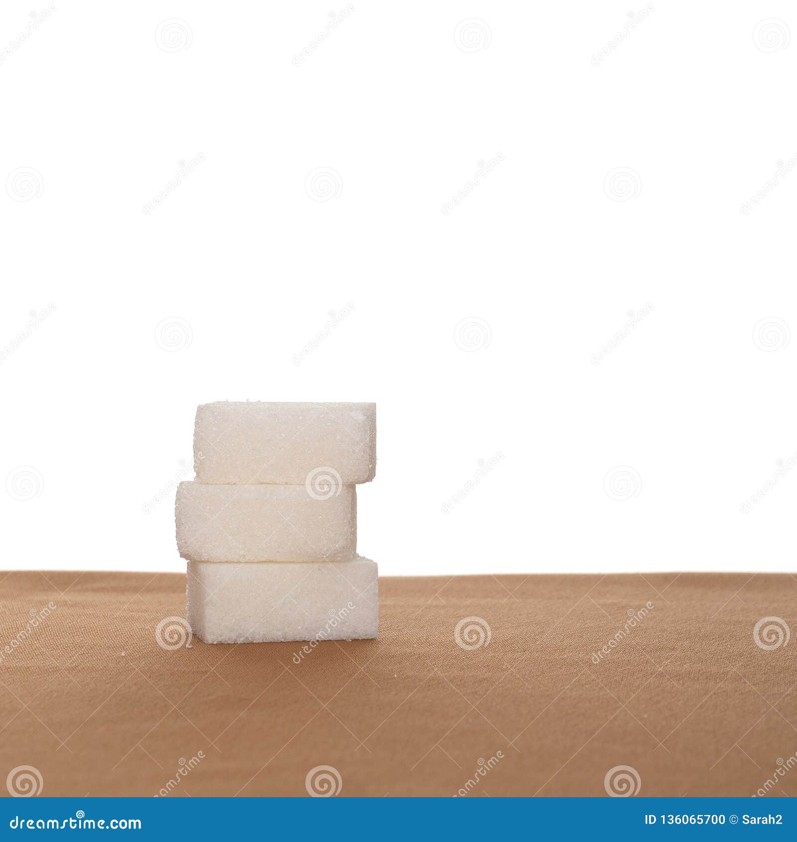 Stack of Three Sugar Cubes on Fabric, White Background. Healthy Eating ...