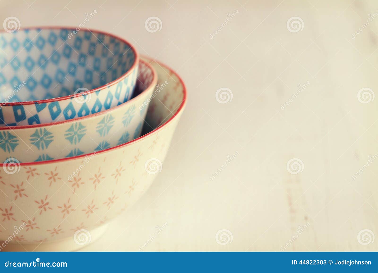 Stack of Three Trendy Painted Bowls Horizontal Stock Image - Image of ...