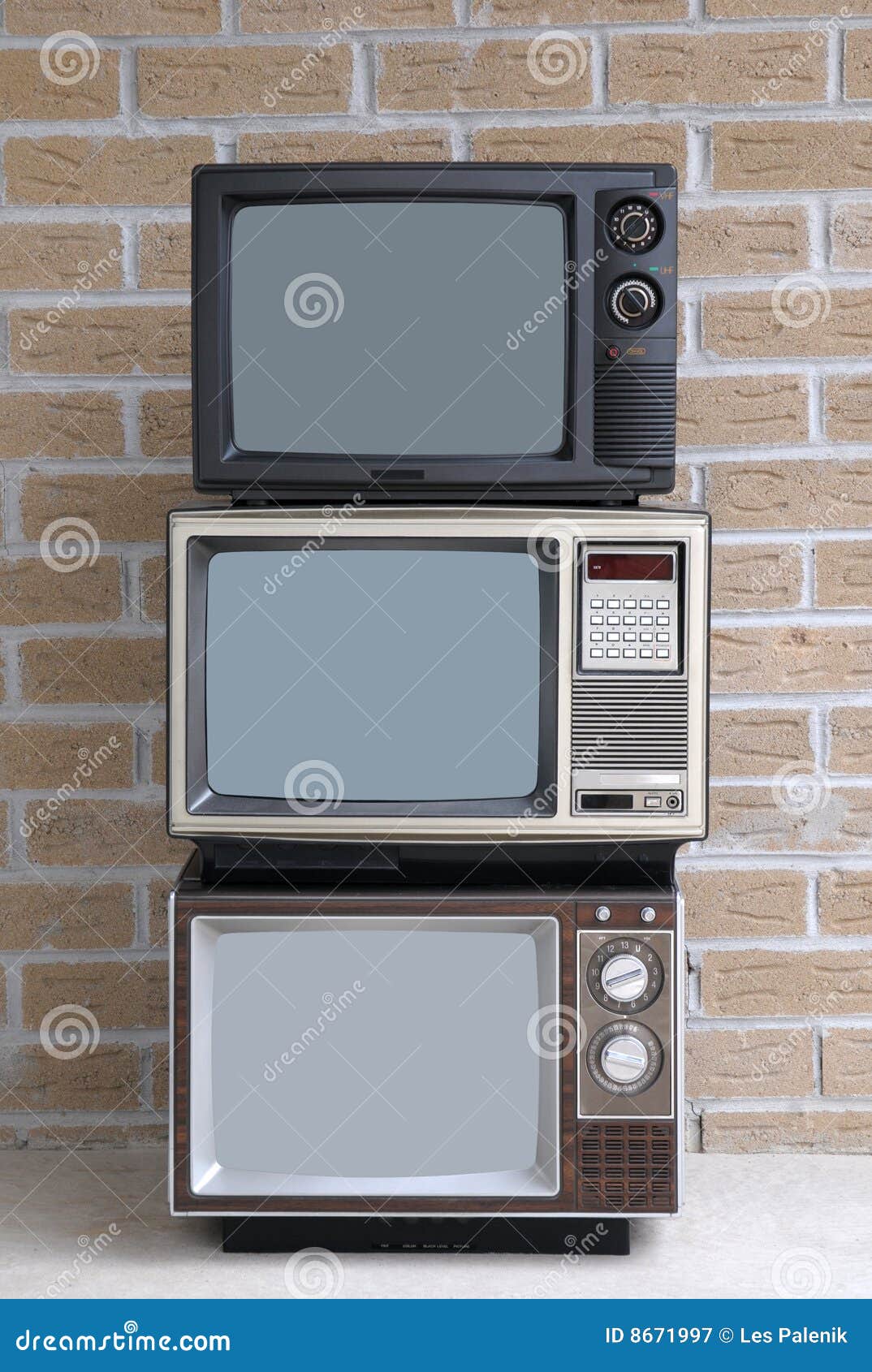 Stack of three TV sets stock image. Image of monitor, retro - 8671997