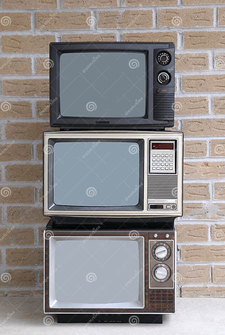 Stack of three TV sets stock image. Image of monitor, retro - 8671997