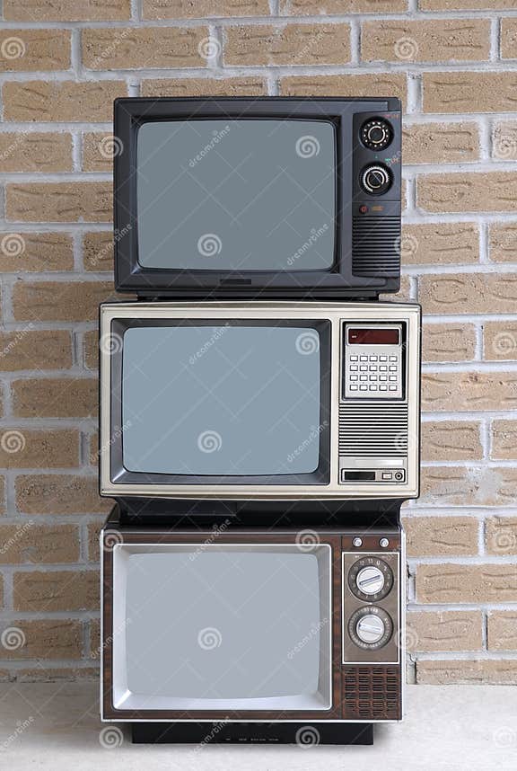 Stack of three TV sets stock image. Image of monitor, retro - 8671997