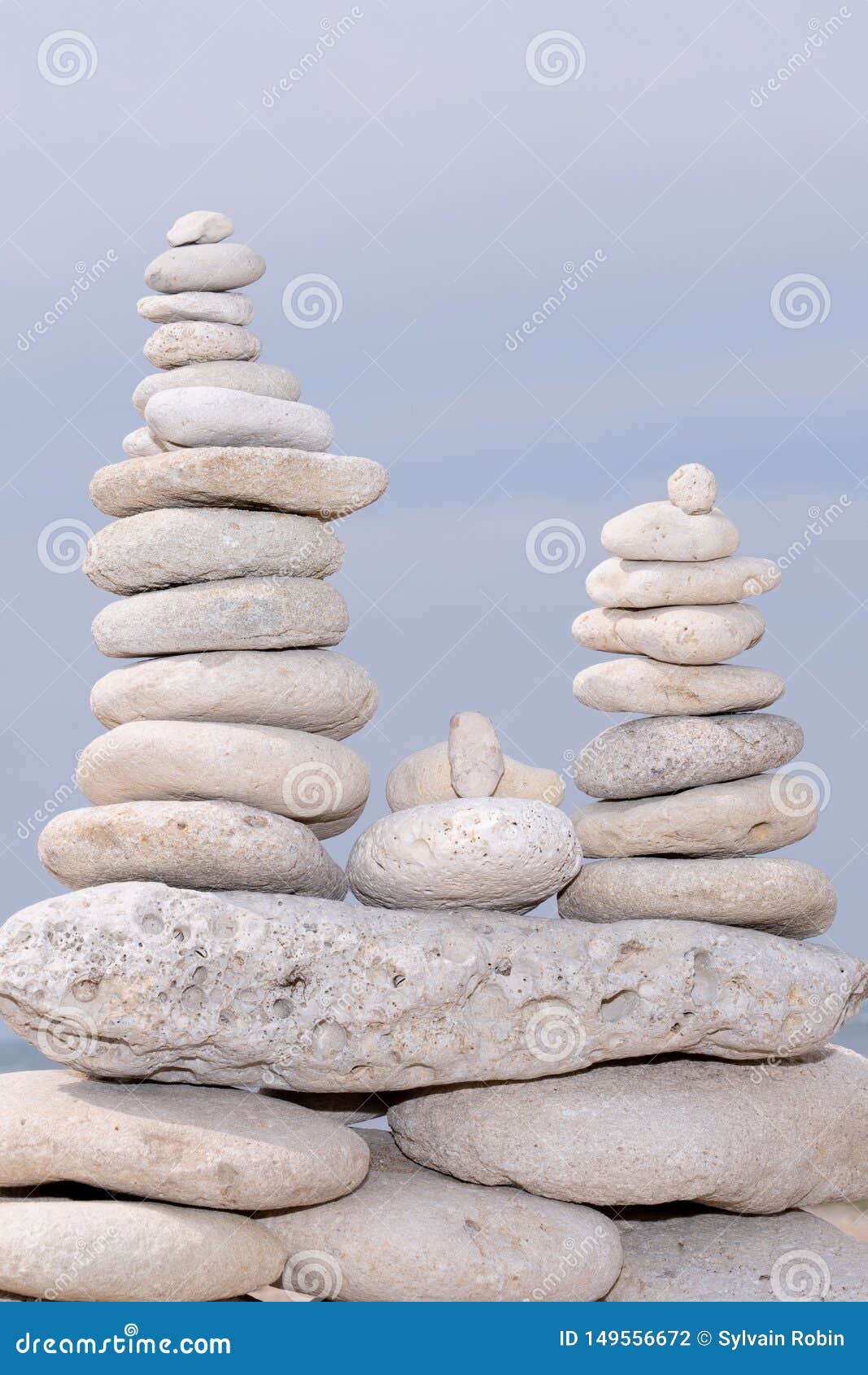 Stack of Three White Pebbles Stone on Sea Background for Spa Balance ...