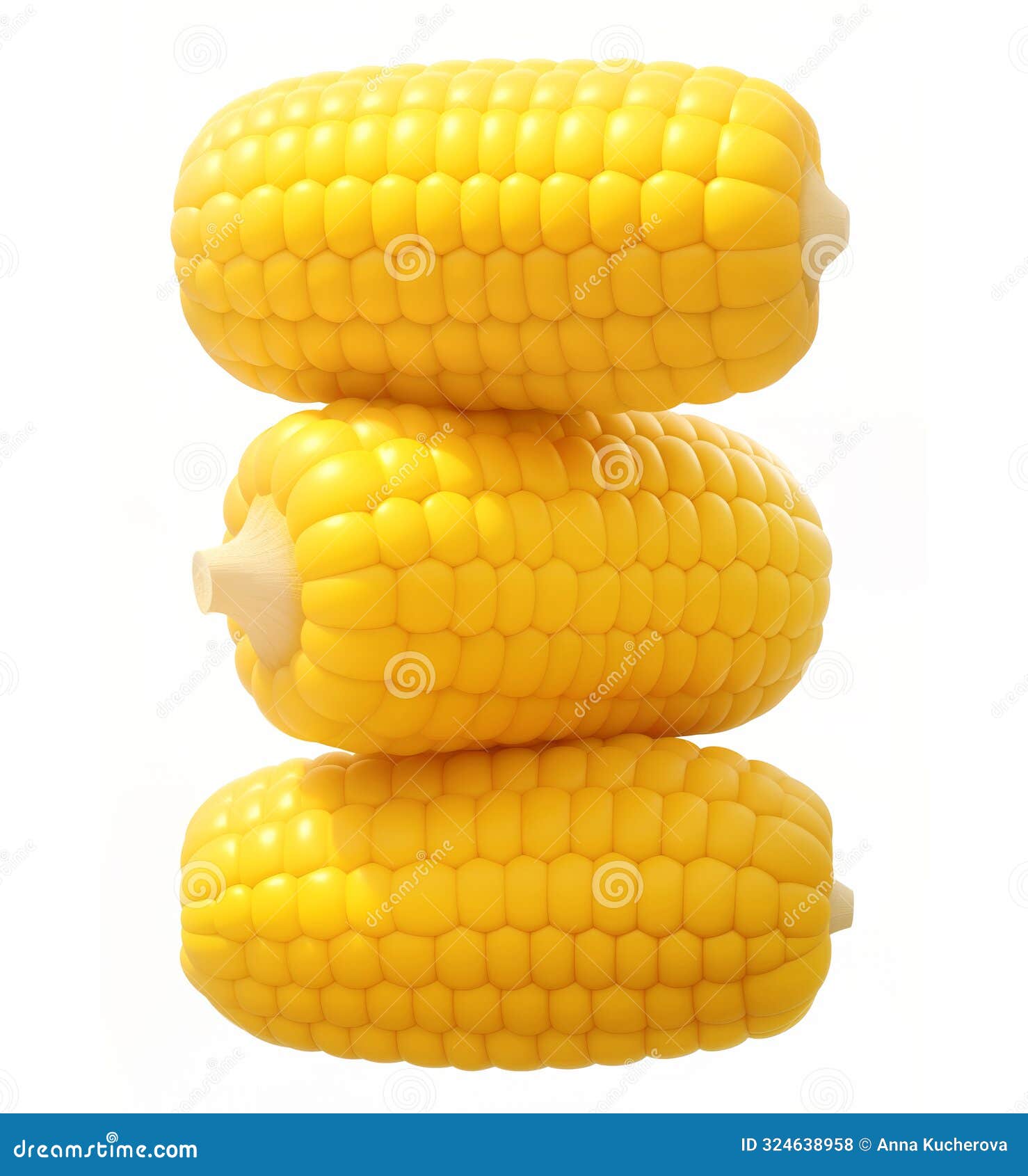 Stack of Three Yellow Corn Cobs with Kernels, Realistic Illustration ...