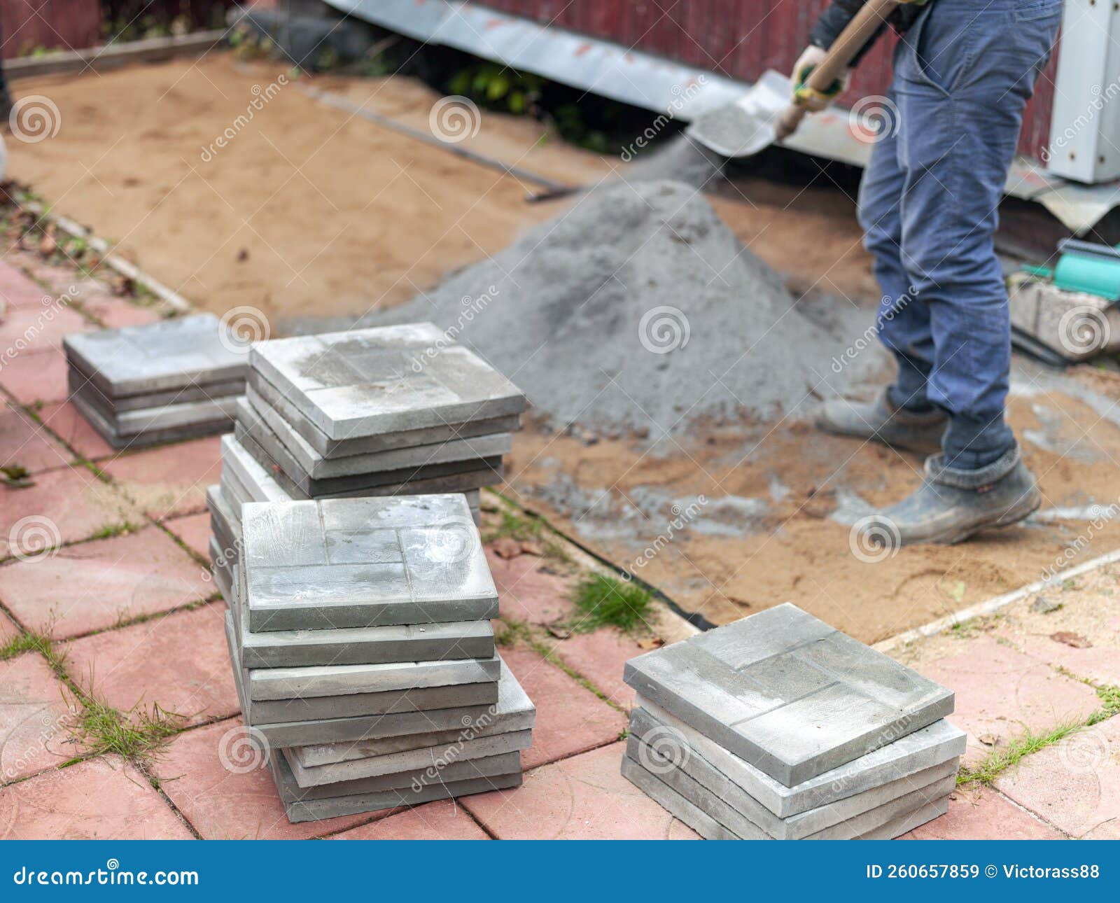 Stack of Tiles and a Worker Stock Image - Image of industrial, sand ...