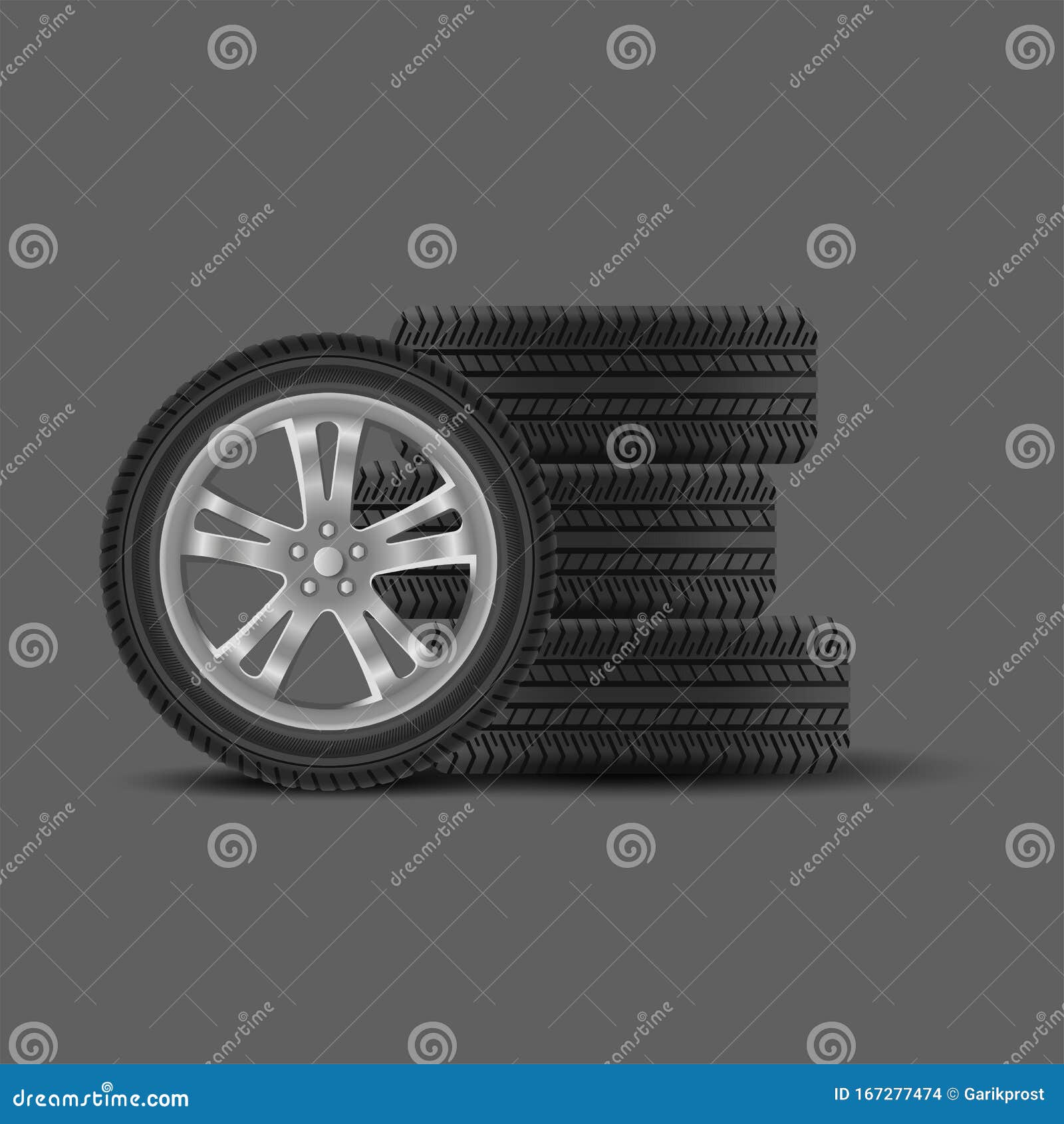 Stack of Tires and Wheel Realistic Stock Vector - Illustration of ...